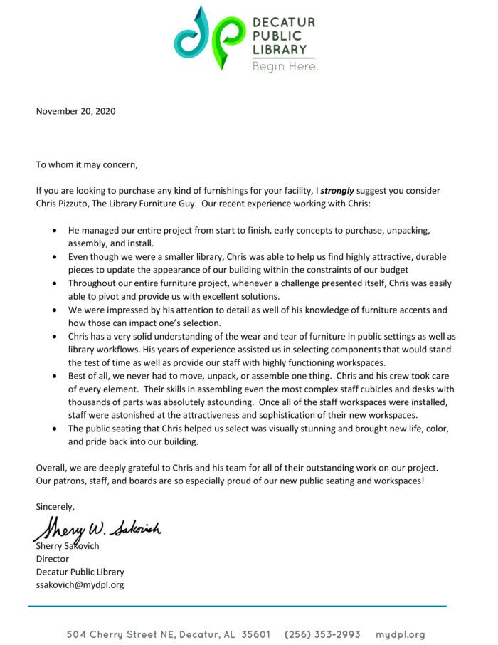The Library Furniture Guy | Letters of Recommendation