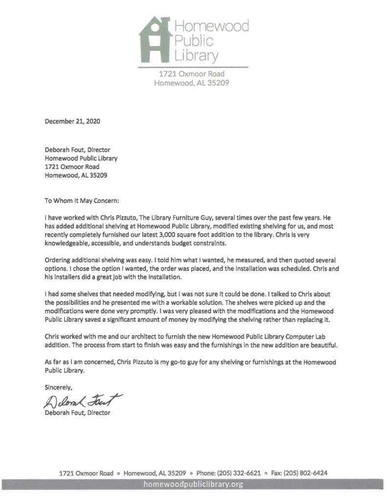 The Library Furniture Guy | Letters of Recommendation